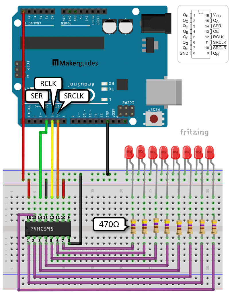 More Arduino Outputs With 74hc595 Shift Register